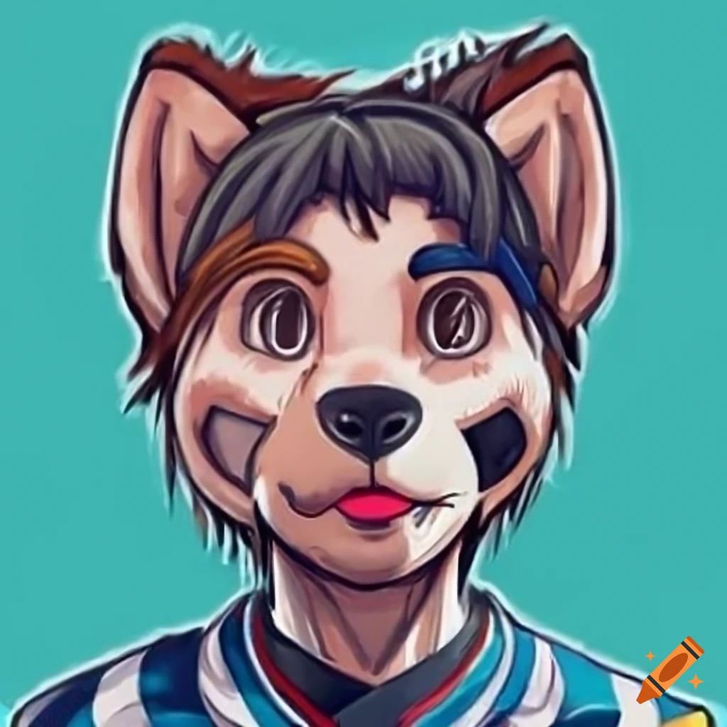 Headshot of a cute male furry soccer mascot