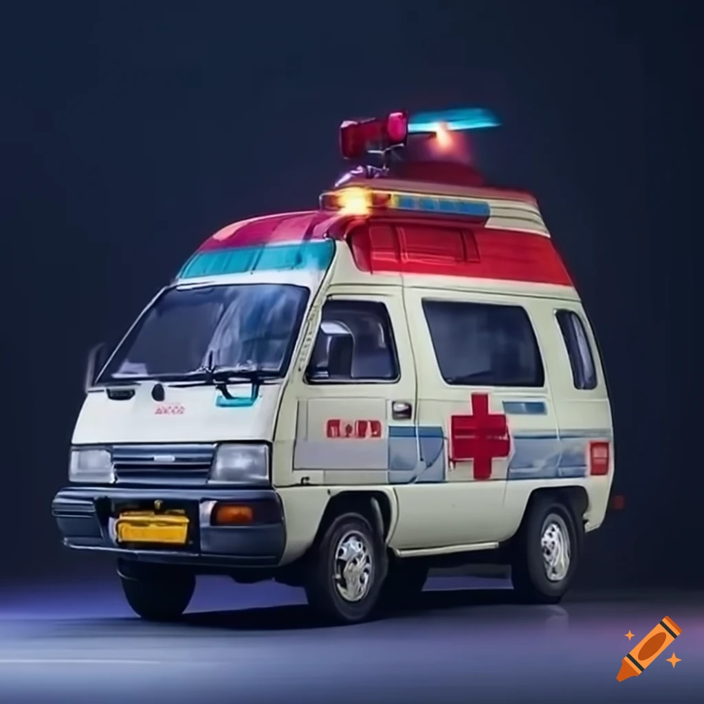 Night scene of a 1991 Daewoo Damas ambulance on Craiyon