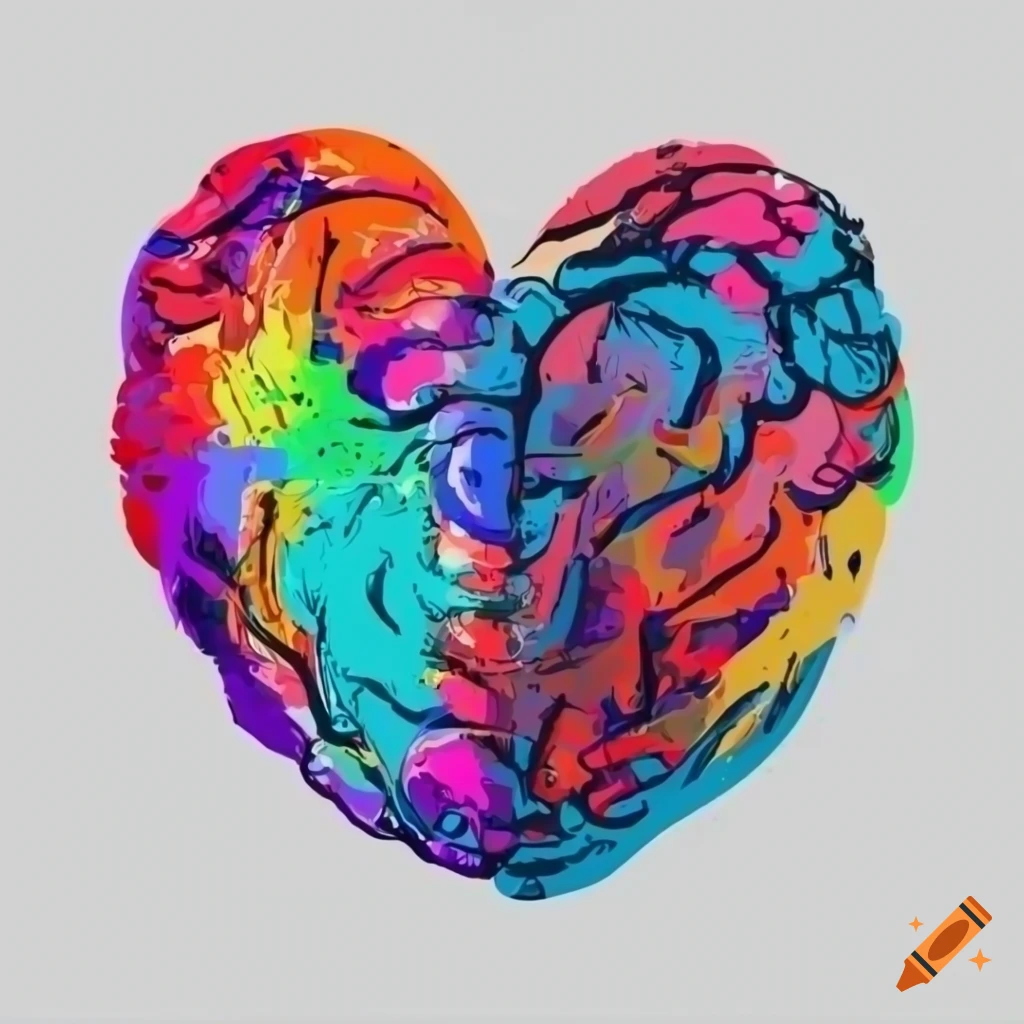 Colorful brain heart illustration on white background on Craiyon