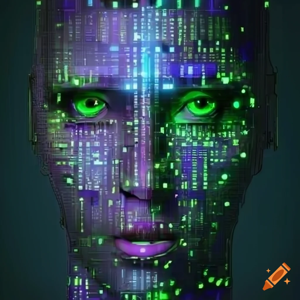 Futuristic computer matrix ai face illustration on Craiyon