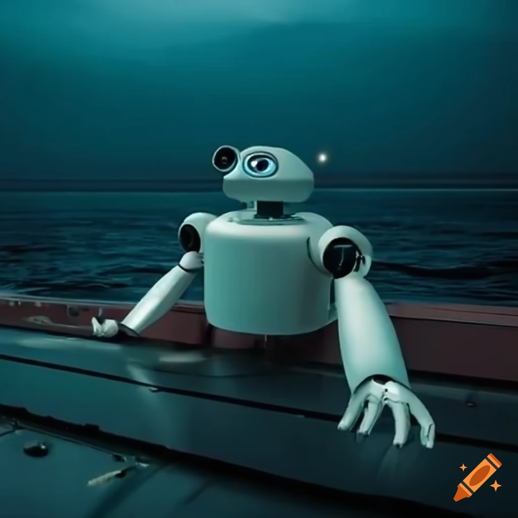 Cute robot on a cargo ship on Craiyon