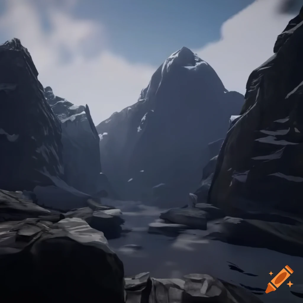 Screenshot of snowy mountains in unreal engine 5 on Craiyon