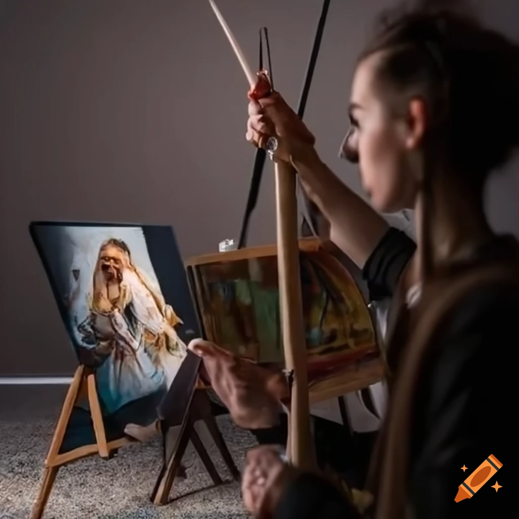 Artist doing a self portrait on canvas on Craiyon