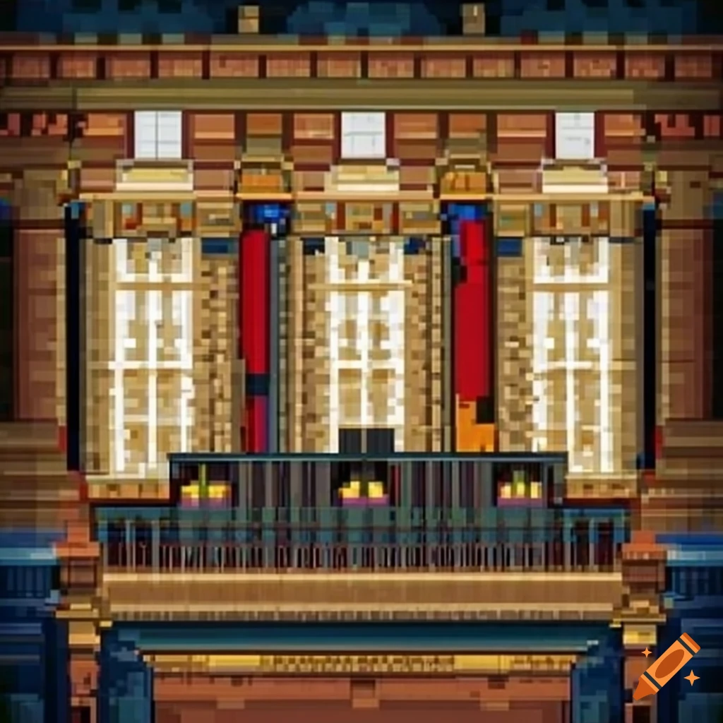 Pixel art of a grand neoclassical courtroom