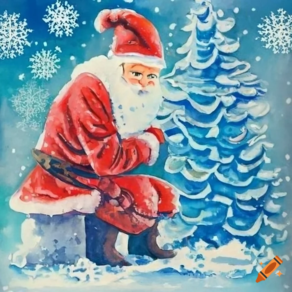 Watercolor christmas card with soviet style father frost on Craiyon