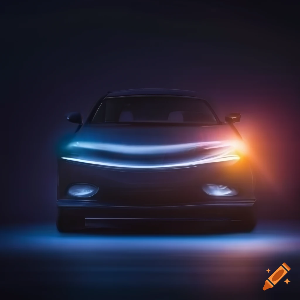 Front view of a car with contrasting lighting
