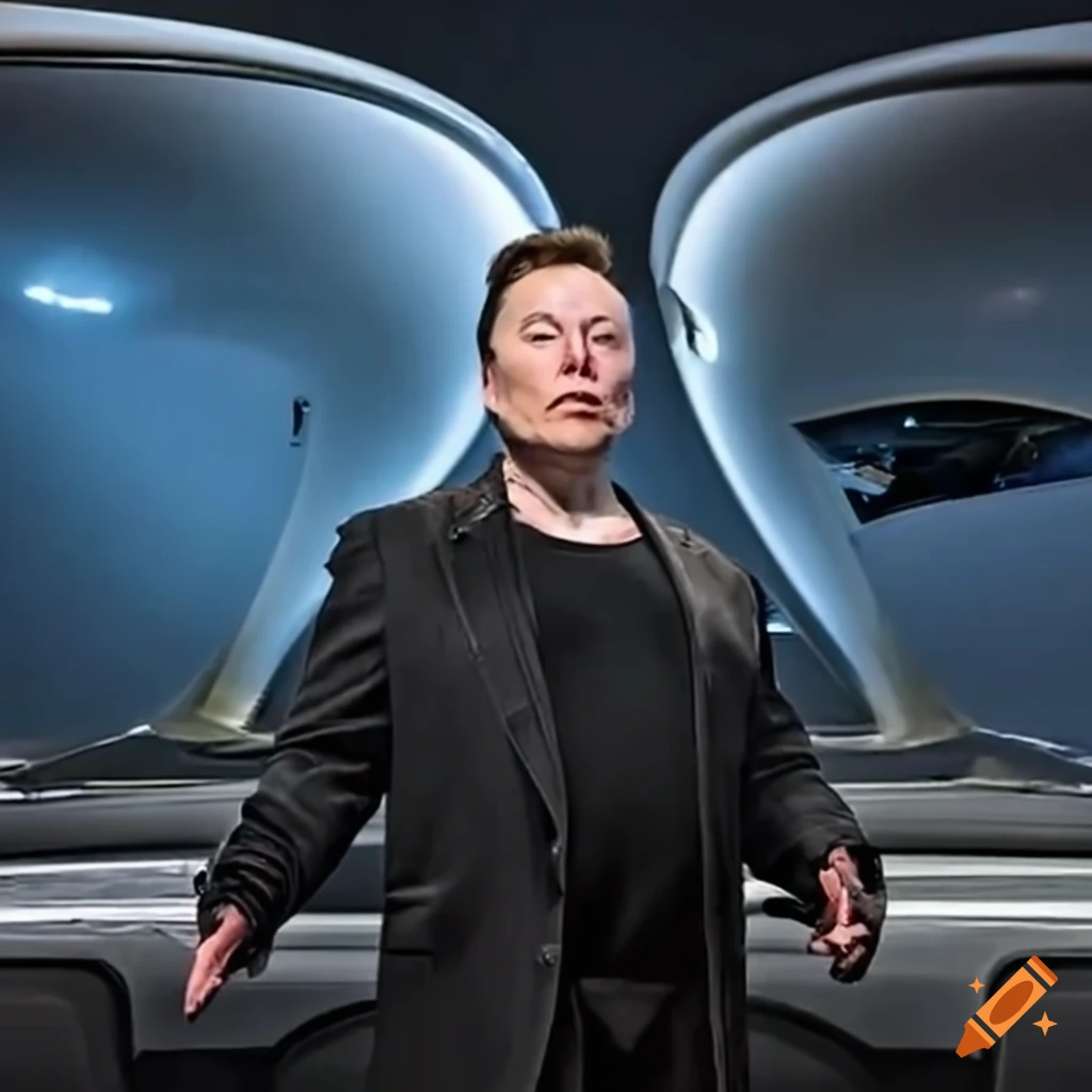 Elon Musk with a futuristic flying saucer on Craiyon