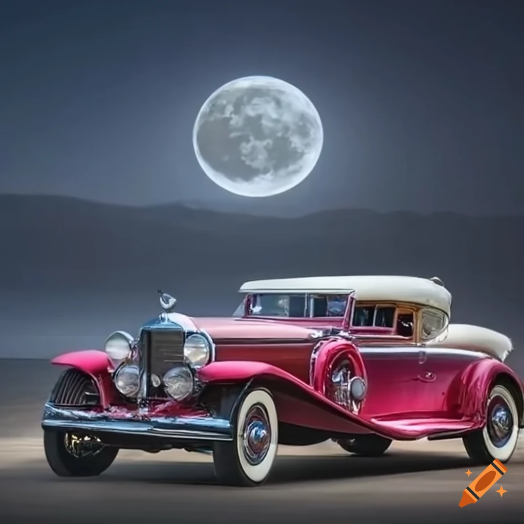 Elegant Duesenberg model j car under the moonlight on Craiyon