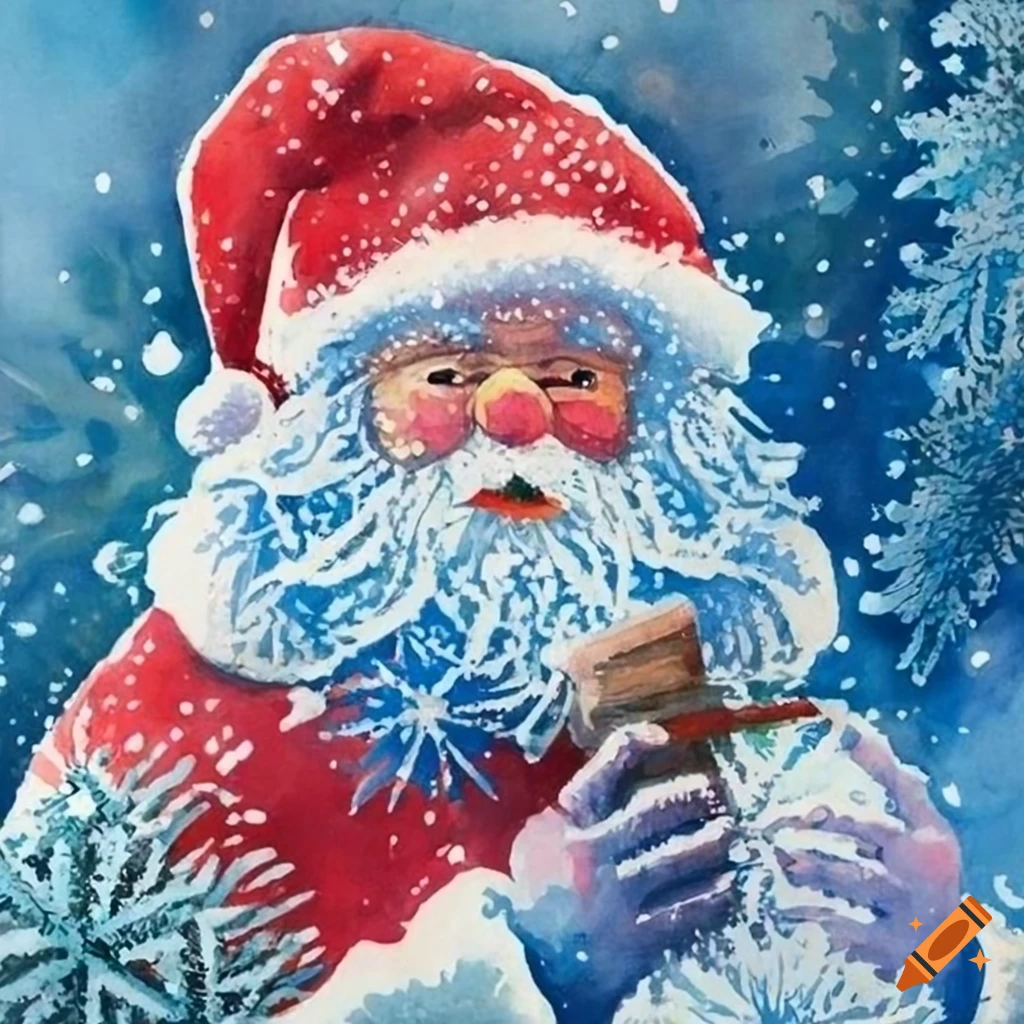 Watercolor christmas card with soviet style father frost on Craiyon