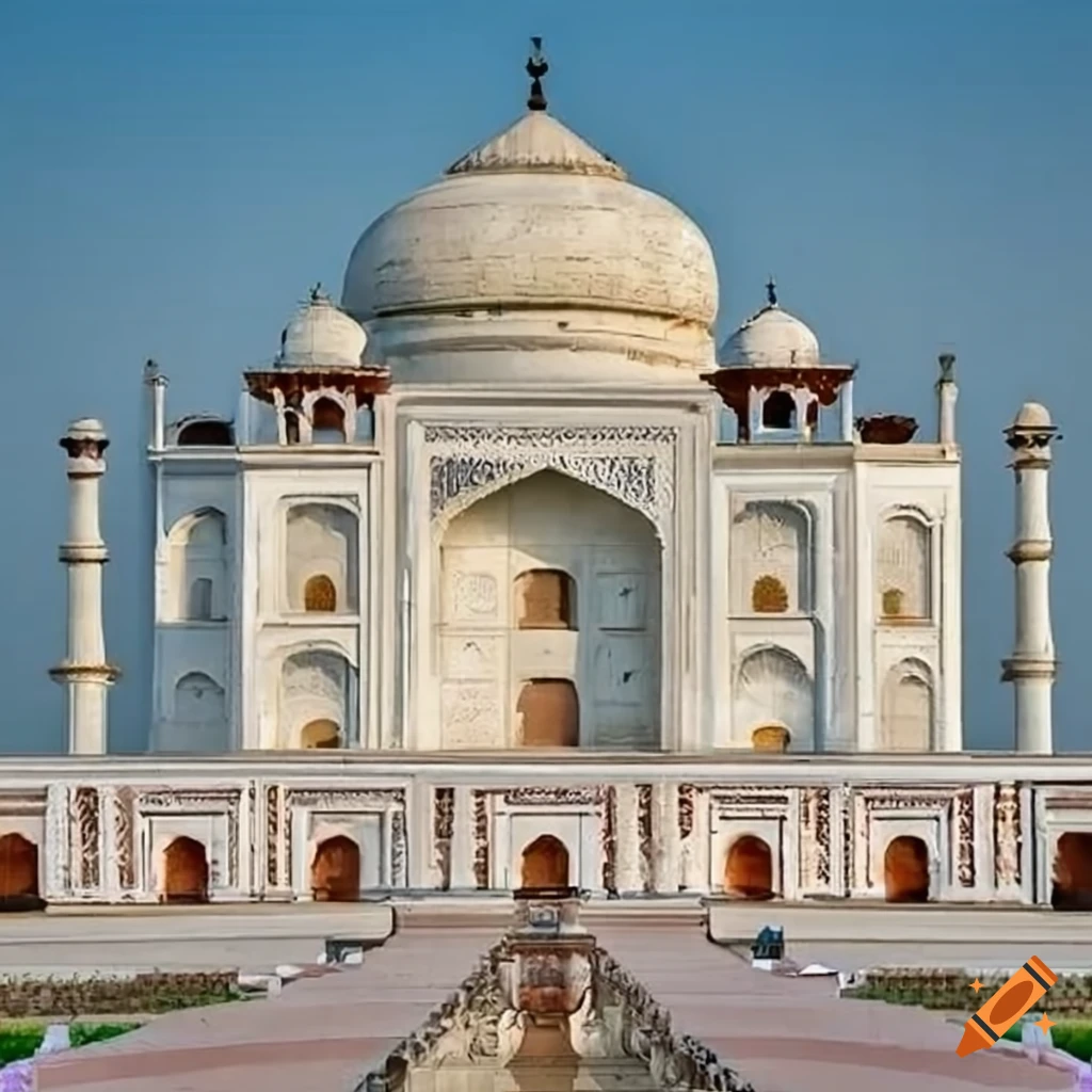 Frontal view of mughal mahal white house on Craiyon