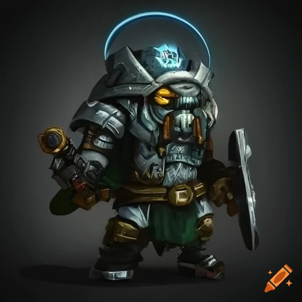 Warforged dwarf with a metallic beard and glowing chest on Craiyon
