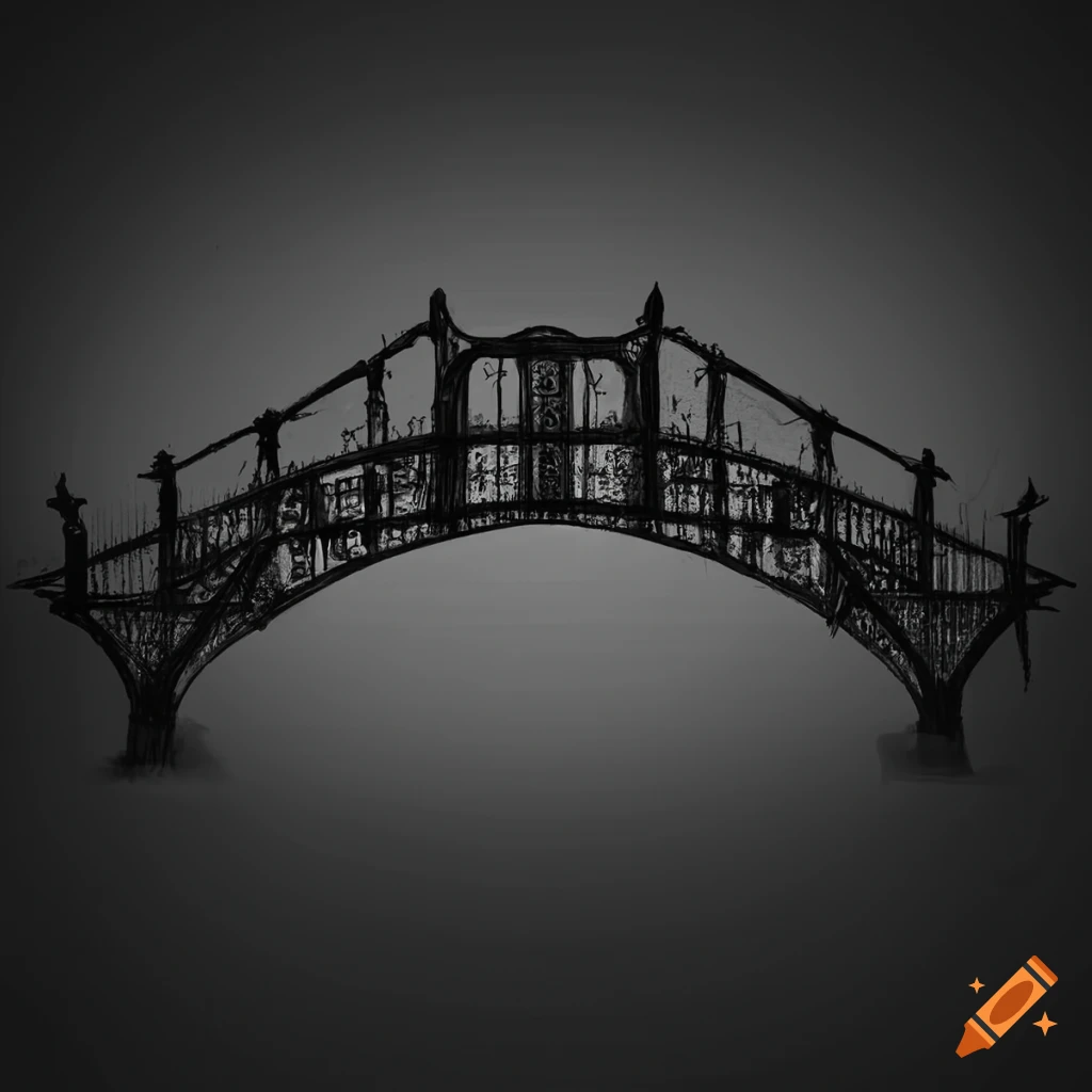Black and white concept art of an old bridge on Craiyon