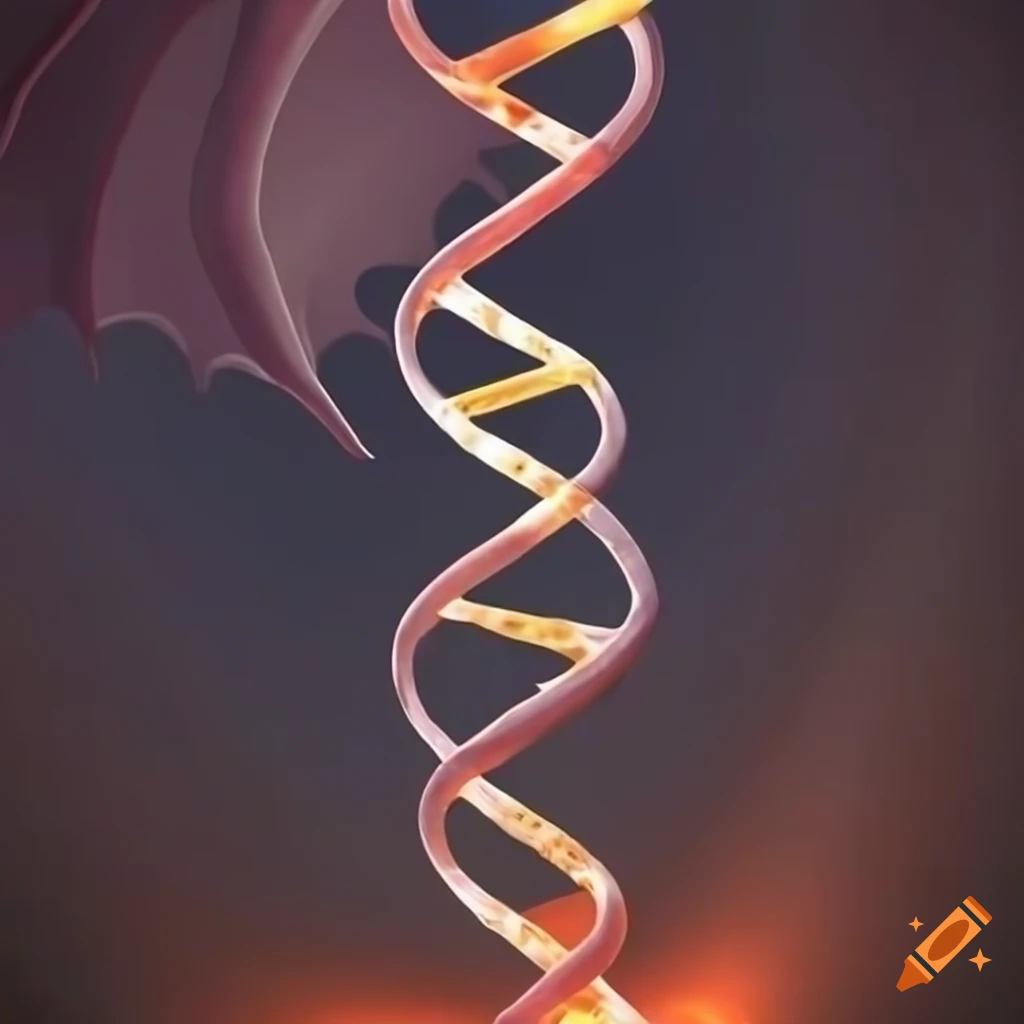 Illustration of dna strands forming a dragon on Craiyon