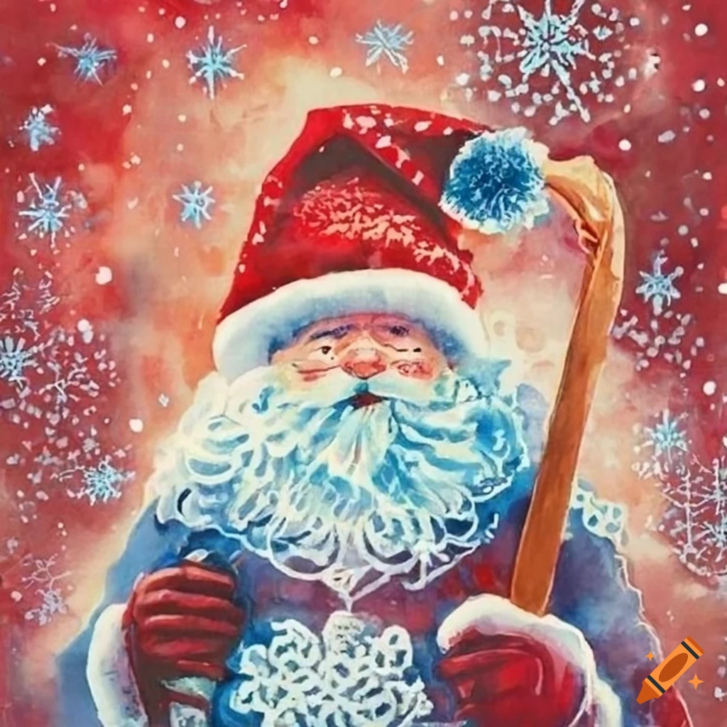 Watercolor soviet style christmas card with father frost