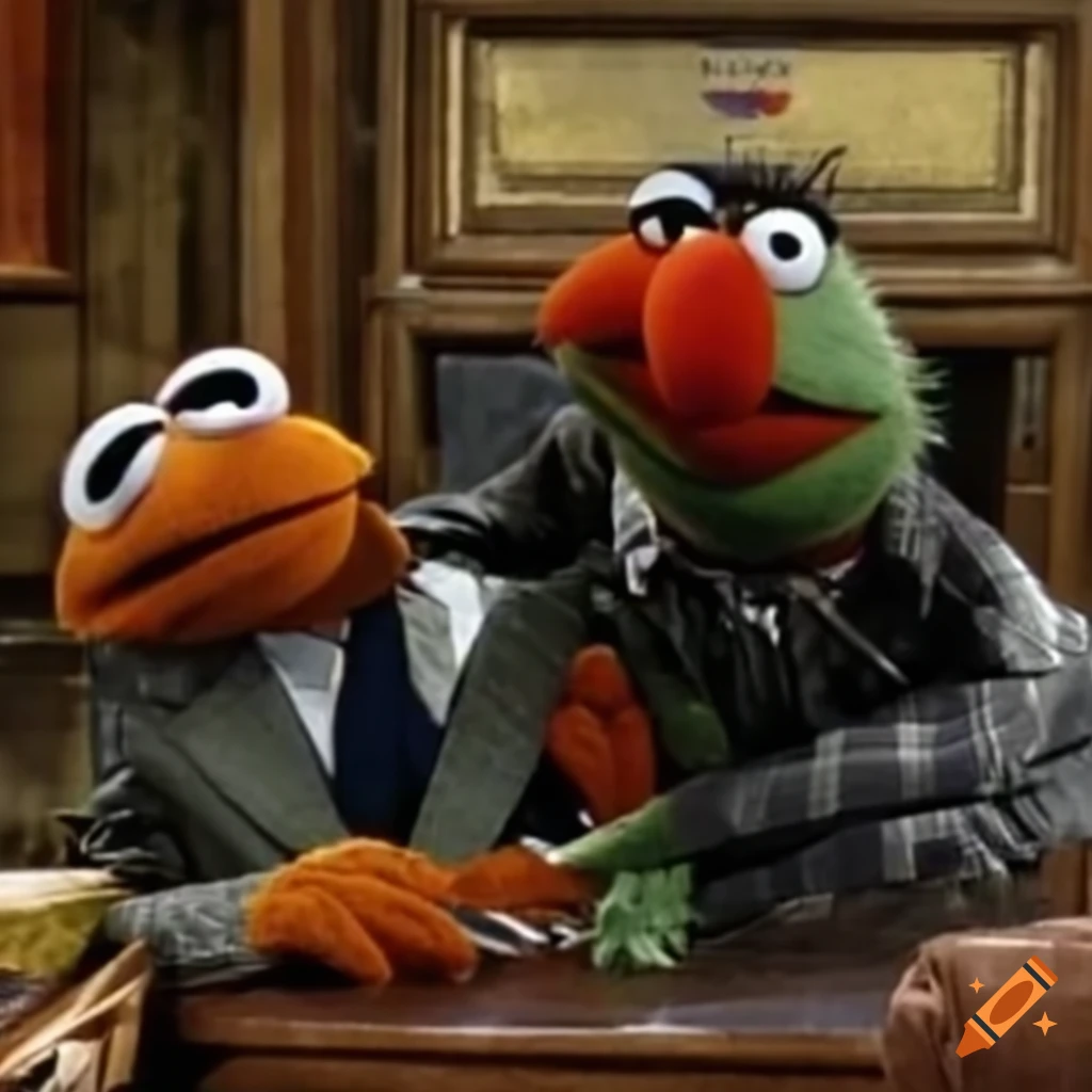 Retro muppet characters in famous sitcom costumes on Craiyon