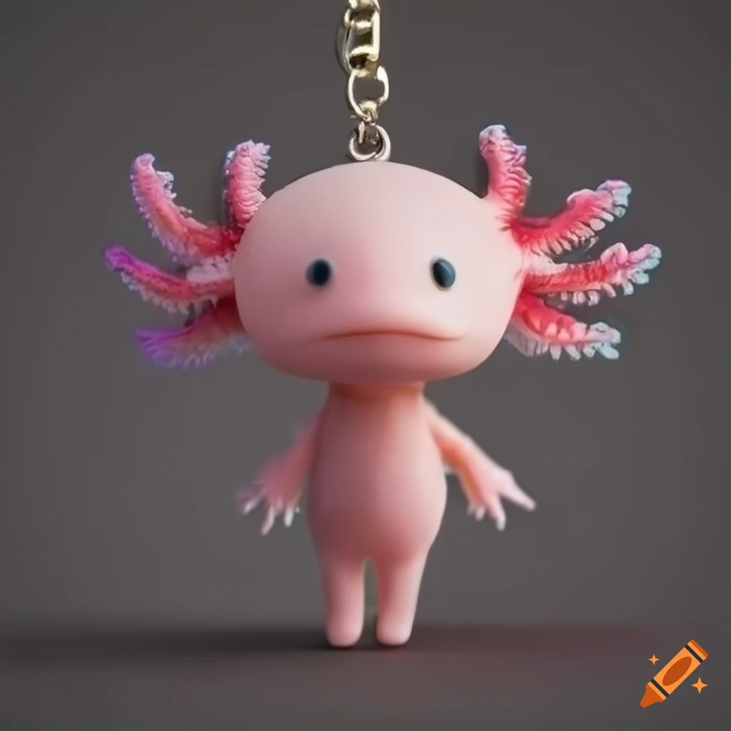 3d art of an axolotl keychain on Craiyon