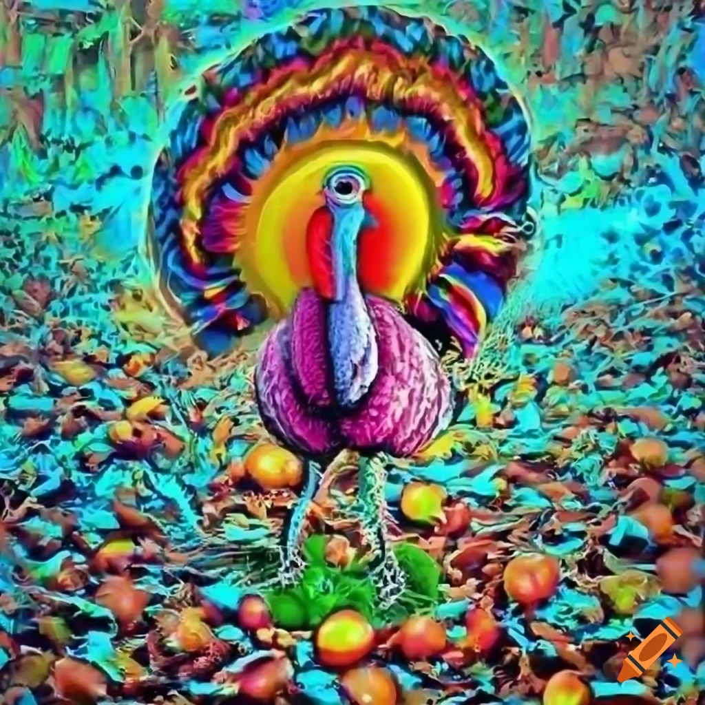 Psychedelic turkey art with vibrant colors on Craiyon