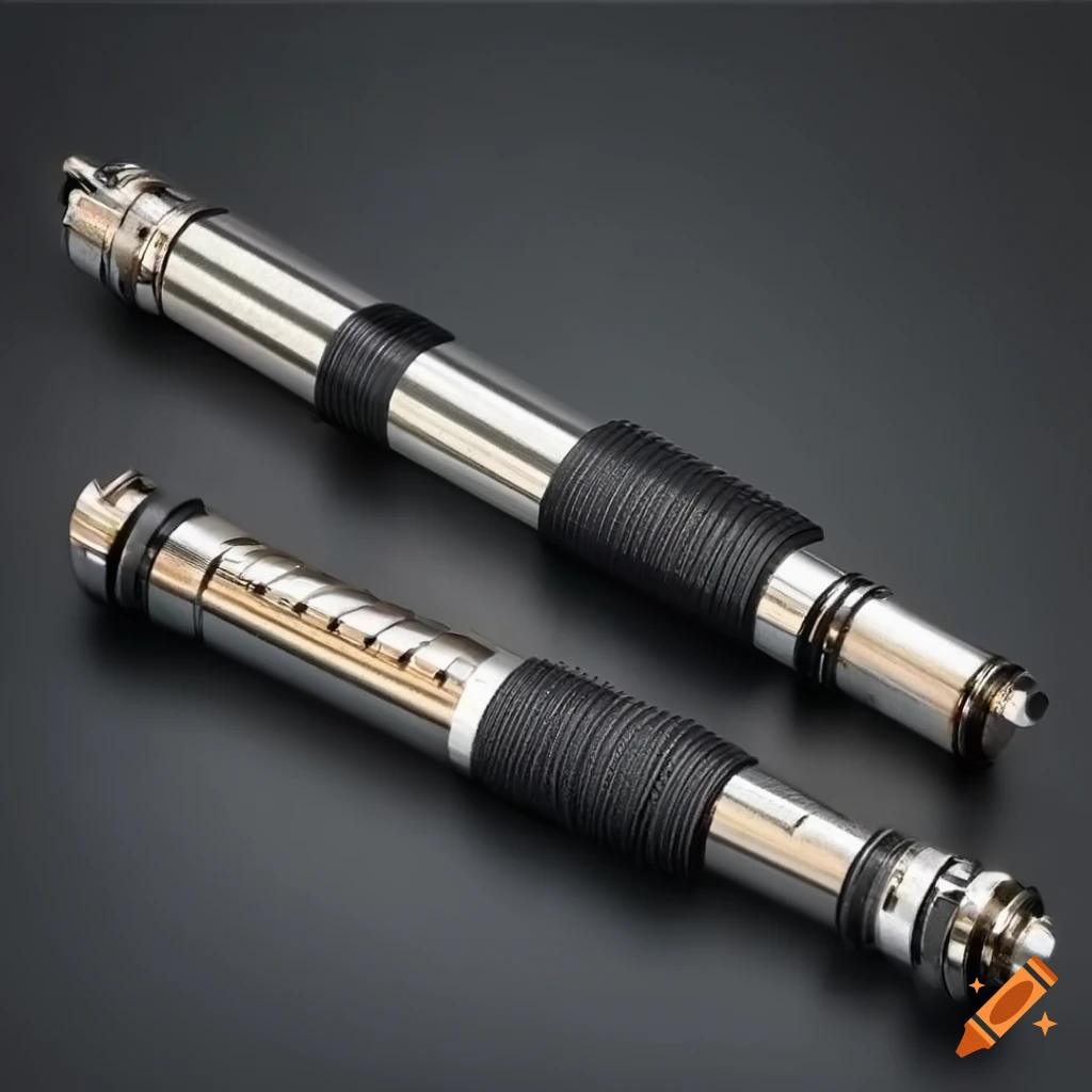 Sleek gunmetal-black lightsaber hilts with bronze accents