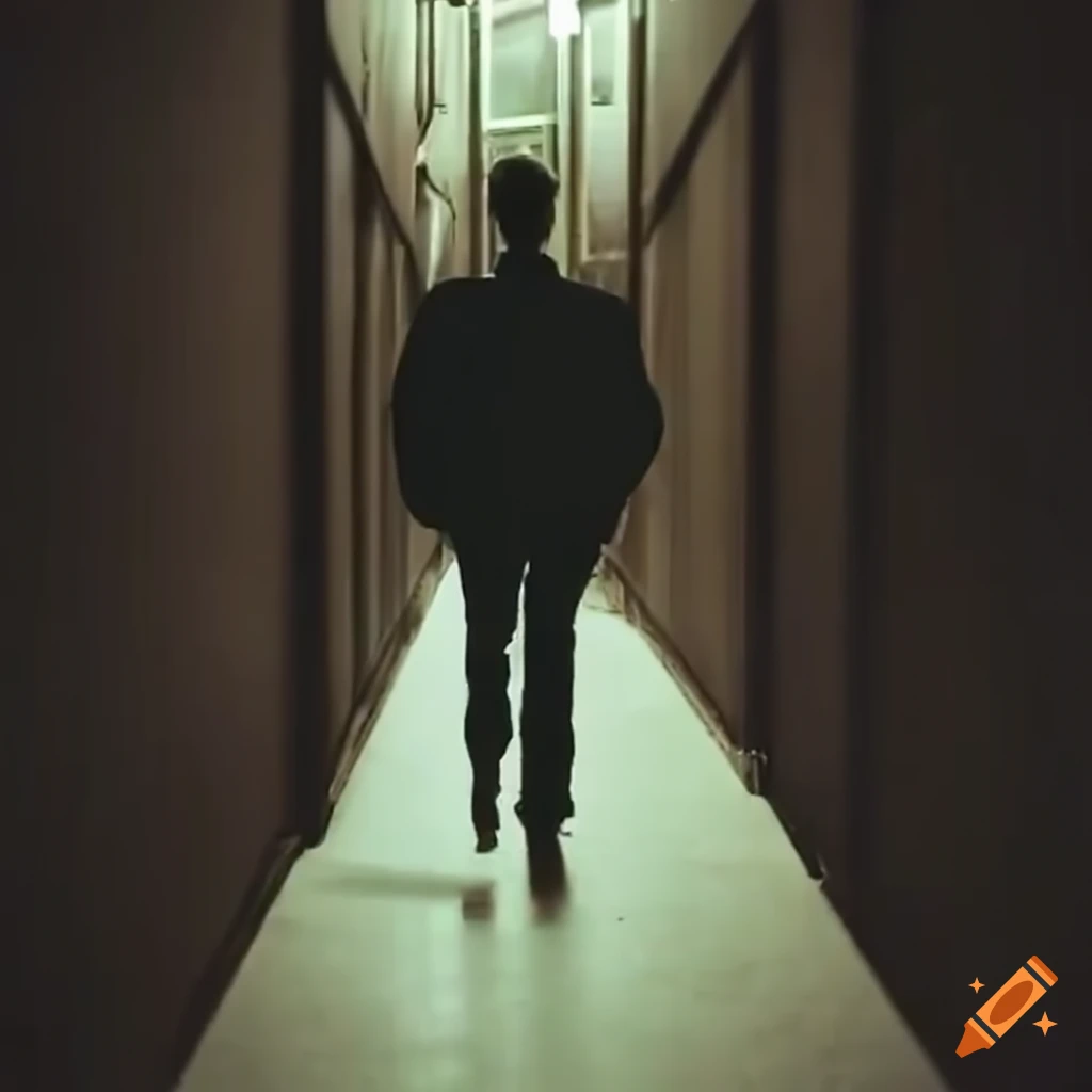 Man walking down a hallway on Craiyon