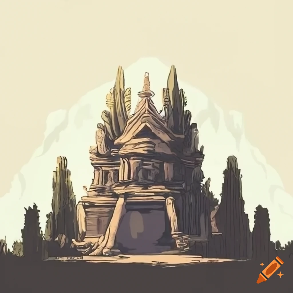 Ancient limestone temple in a forest on Craiyon