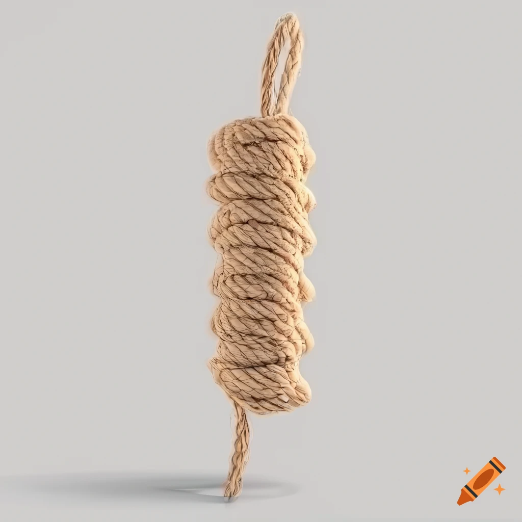 Cartoon rendering of a shiny beige climbing rope on Craiyon