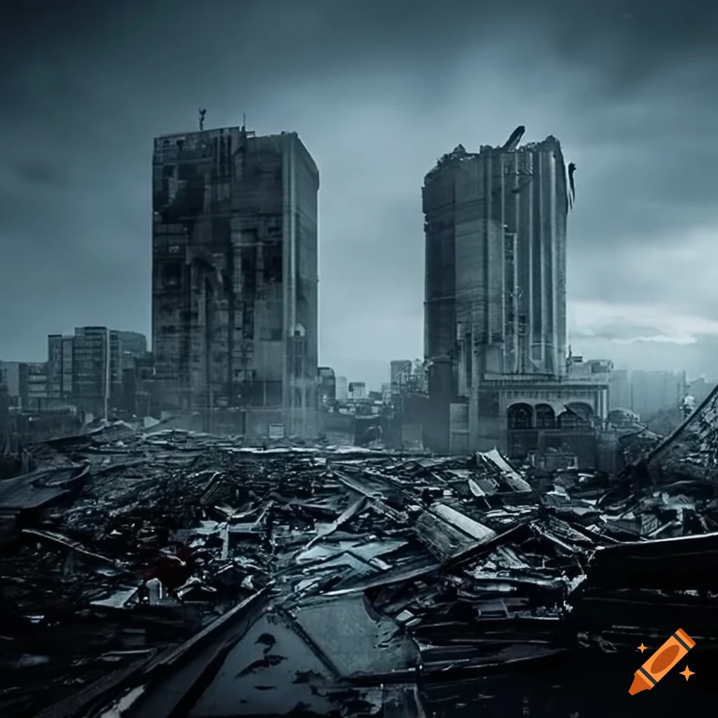 Photograph of a devastated urban city on Craiyon