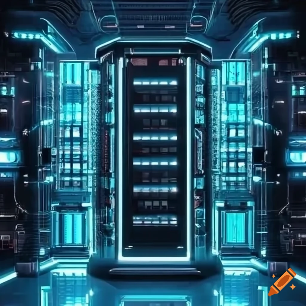 Spider robots processing data in a tech room on Craiyon