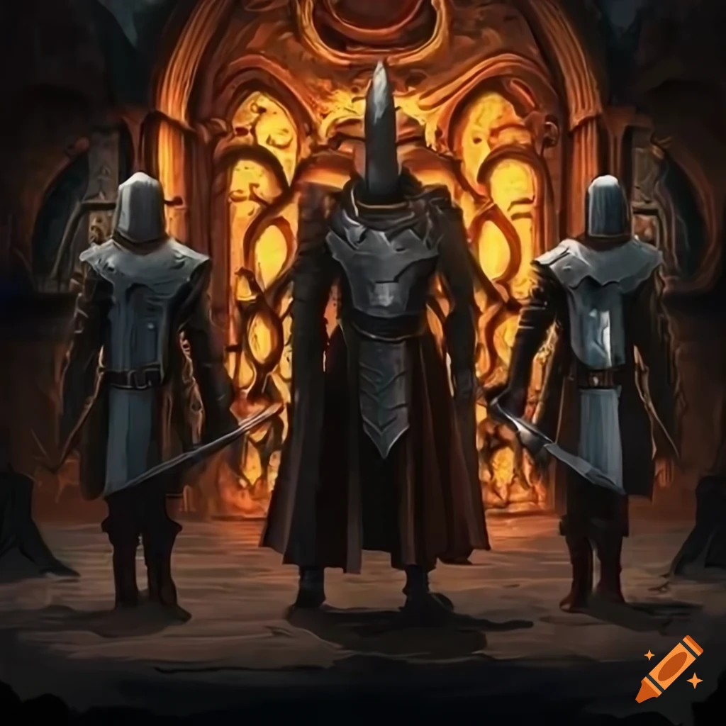 Knights standing in front of gigantic doors of mordor on Craiyon