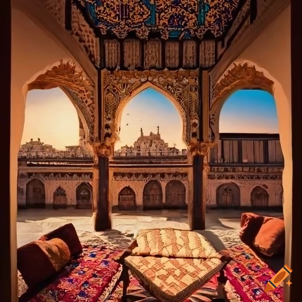 Rooftop seating area with middle eastern decor