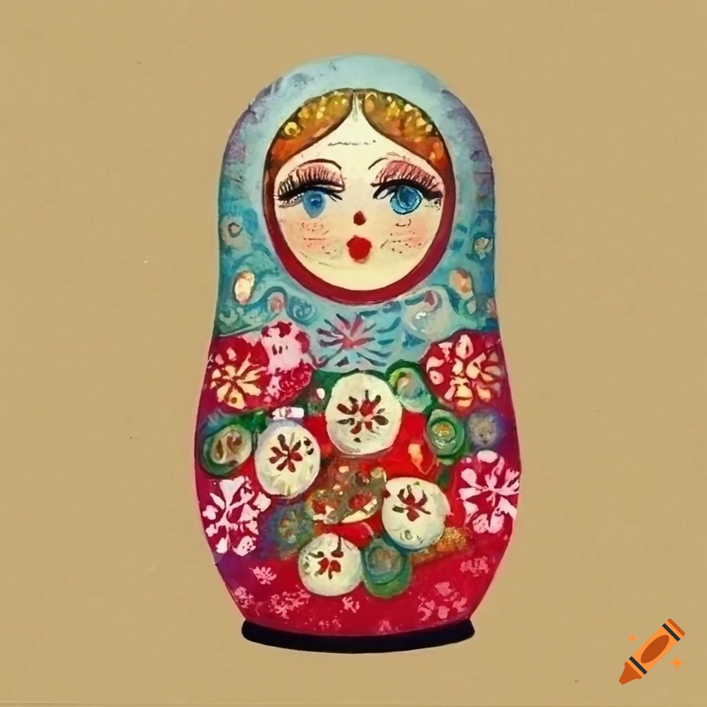 Watercolor christmas card featuring matryoshka dolls on Craiyon