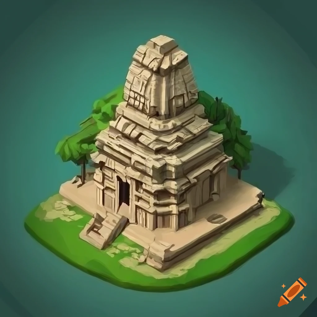 Sculpted ancient temple on grass on Craiyon