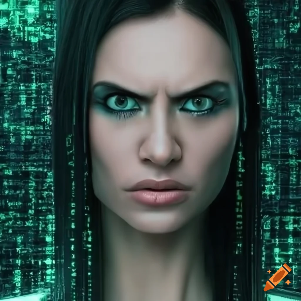 Digital art of a female ai with an angry expression on Craiyon