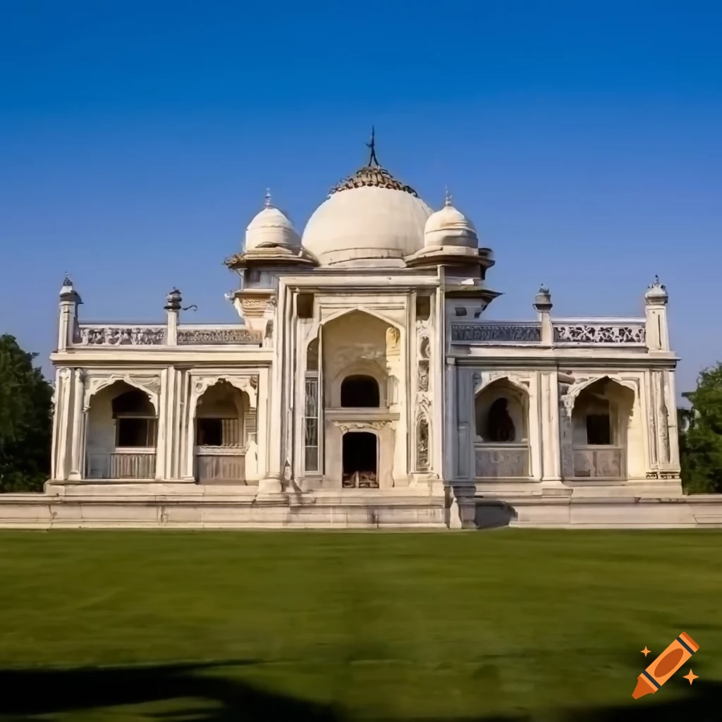 Frontal view of mughal mahal white house whitemarsh lynnewood on Craiyon