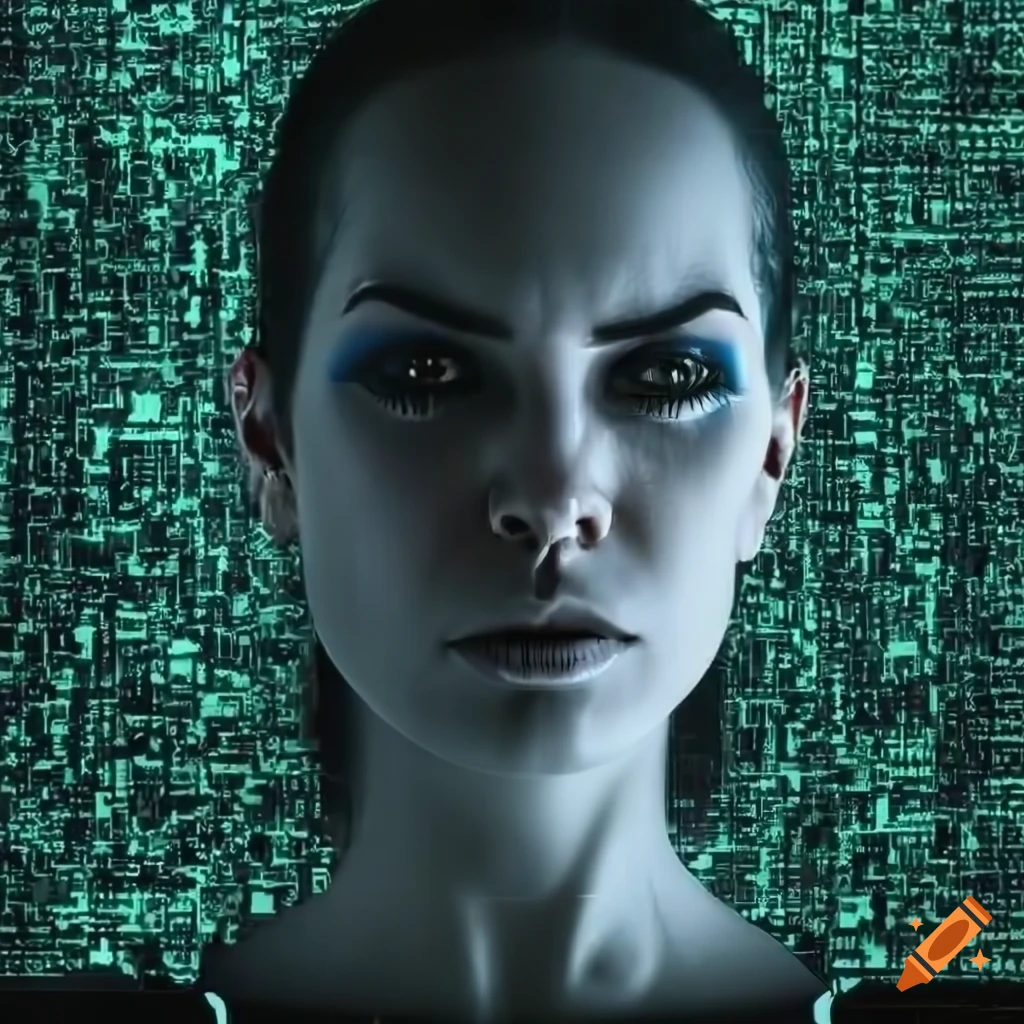 Illustration of an angry female computer ai face