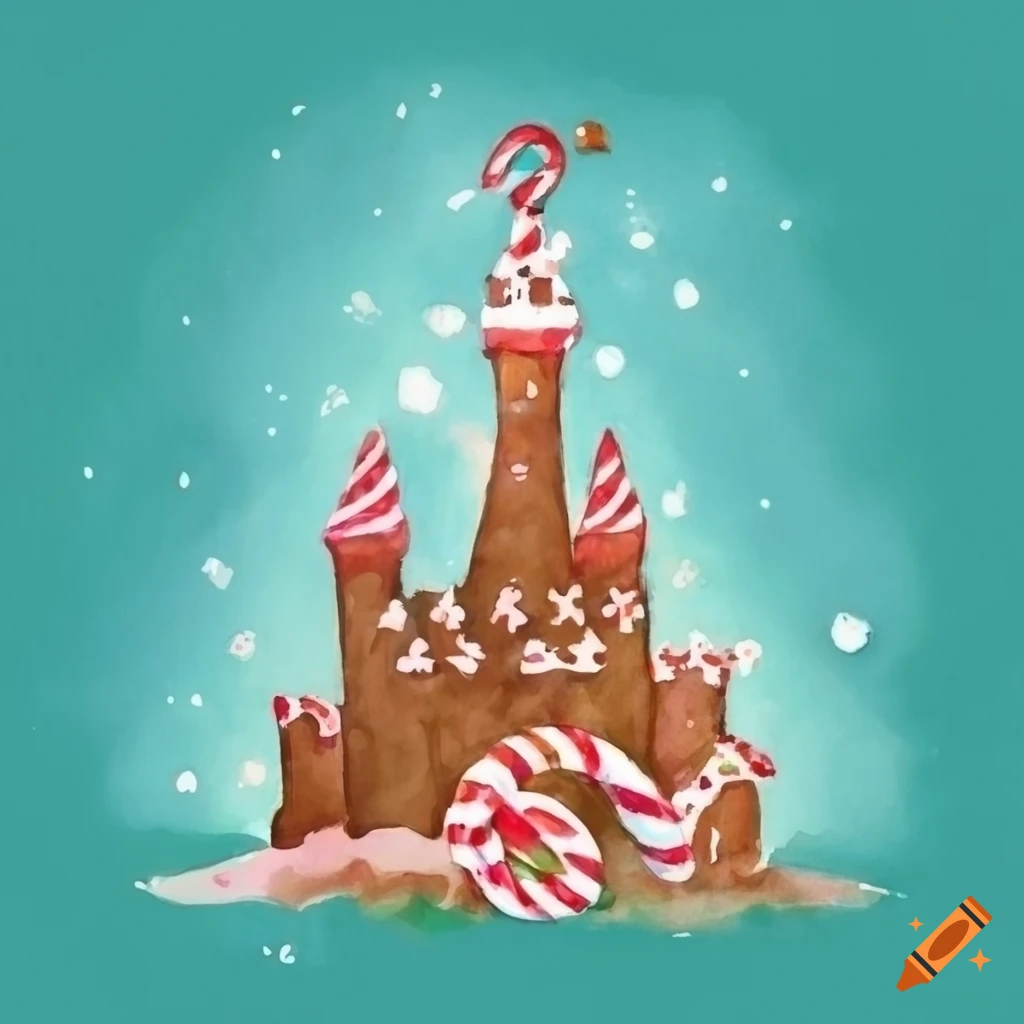 Soviet style christmas card with candy cane castle on Craiyon