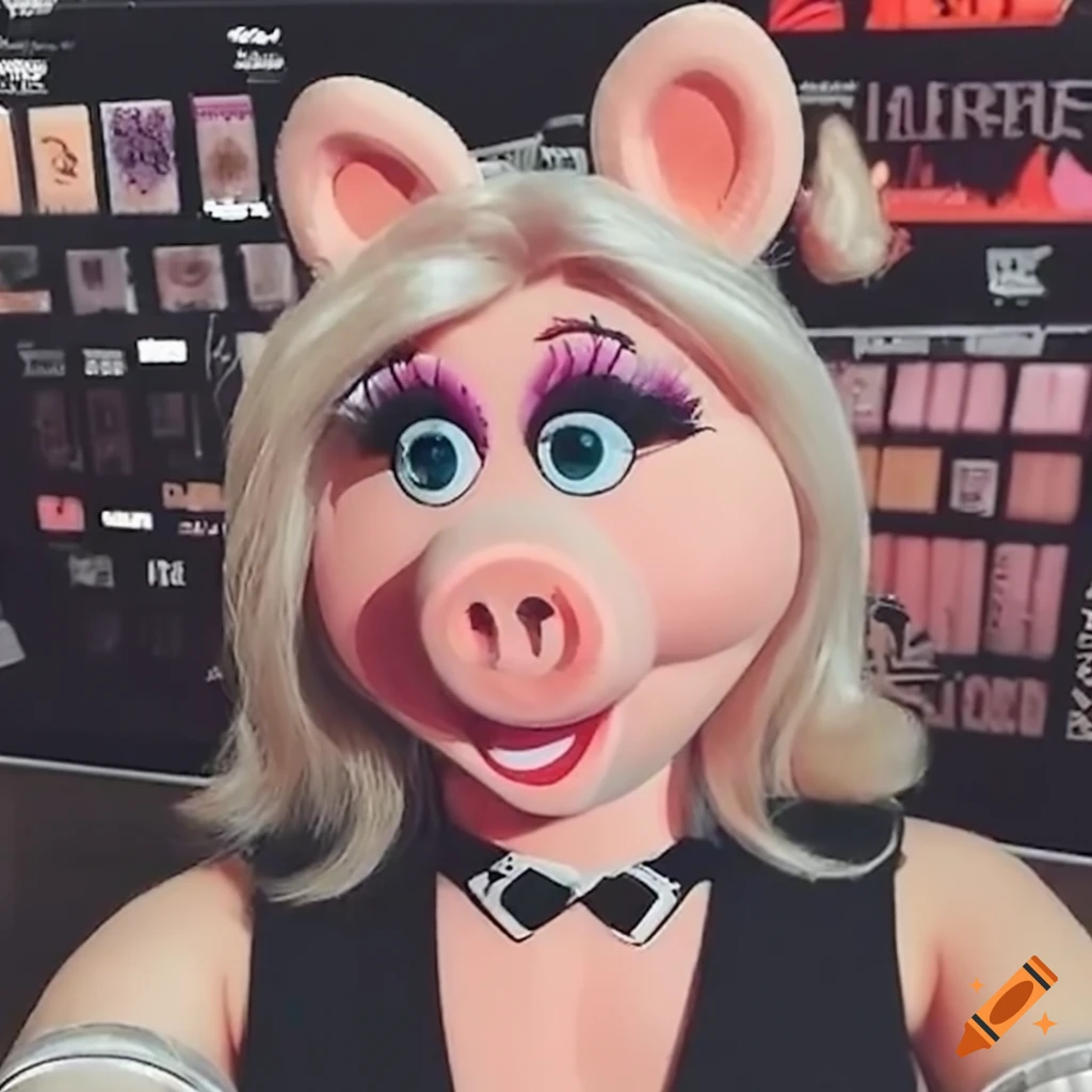 Miss Piggy taking a selfie at Sephora on Craiyon