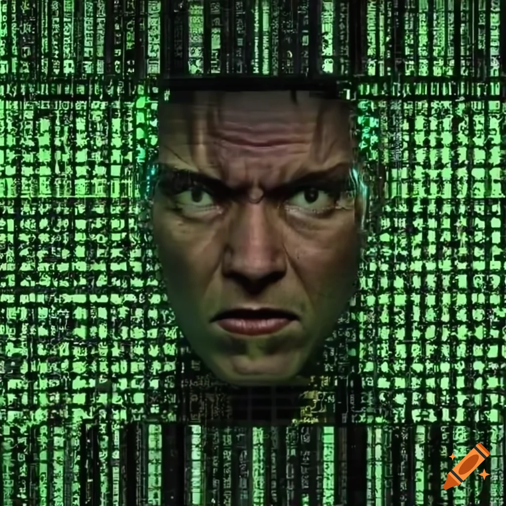 Intense face of matrix ai computer on Craiyon