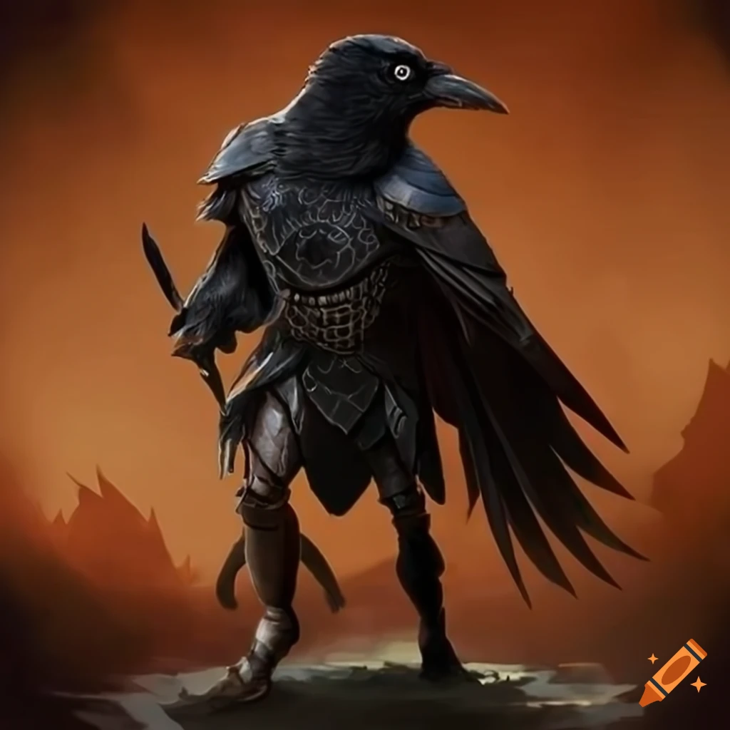 Image of a crow in gladiator armor on Craiyon
