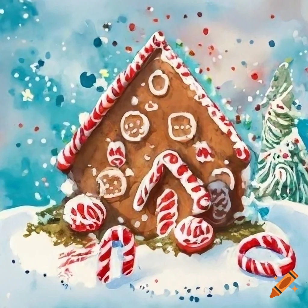 Watercolor Christmas card with a gingerbread house on Craiyon