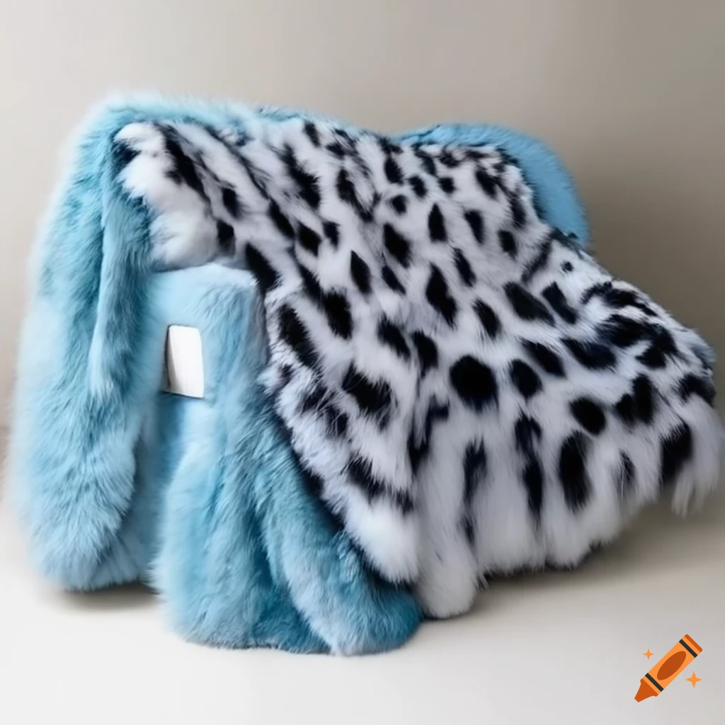 Fluffy blue and white leopard print fur blanket on Craiyon