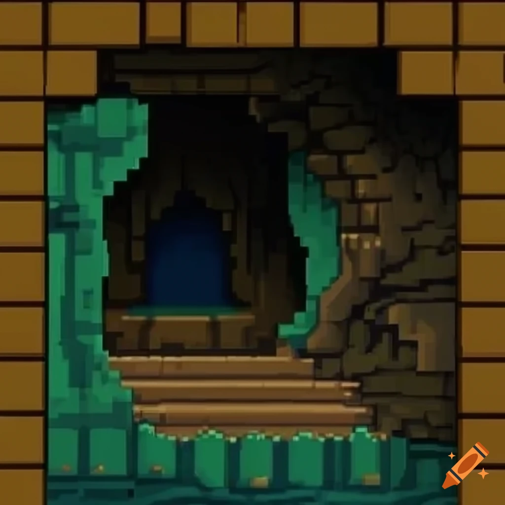 8-bit style cave entrance in a video game on Craiyon