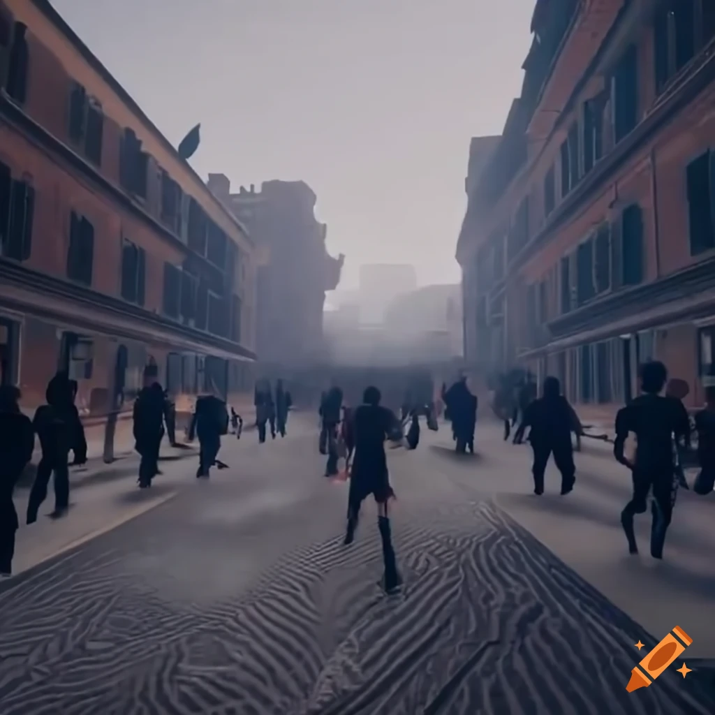 Unreal engine 5 crowd simulation in a sci-fi protest scene on Craiyon