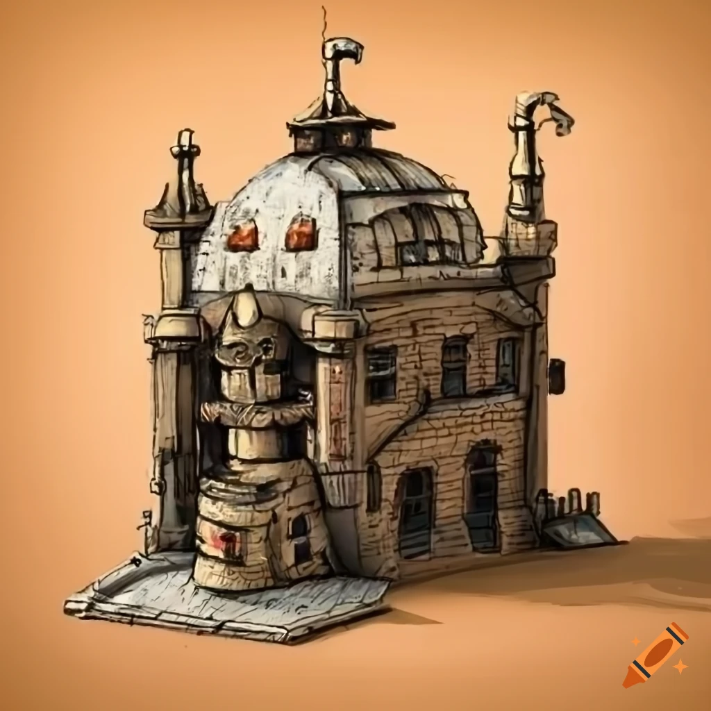 Illustration of a building in machinarium style