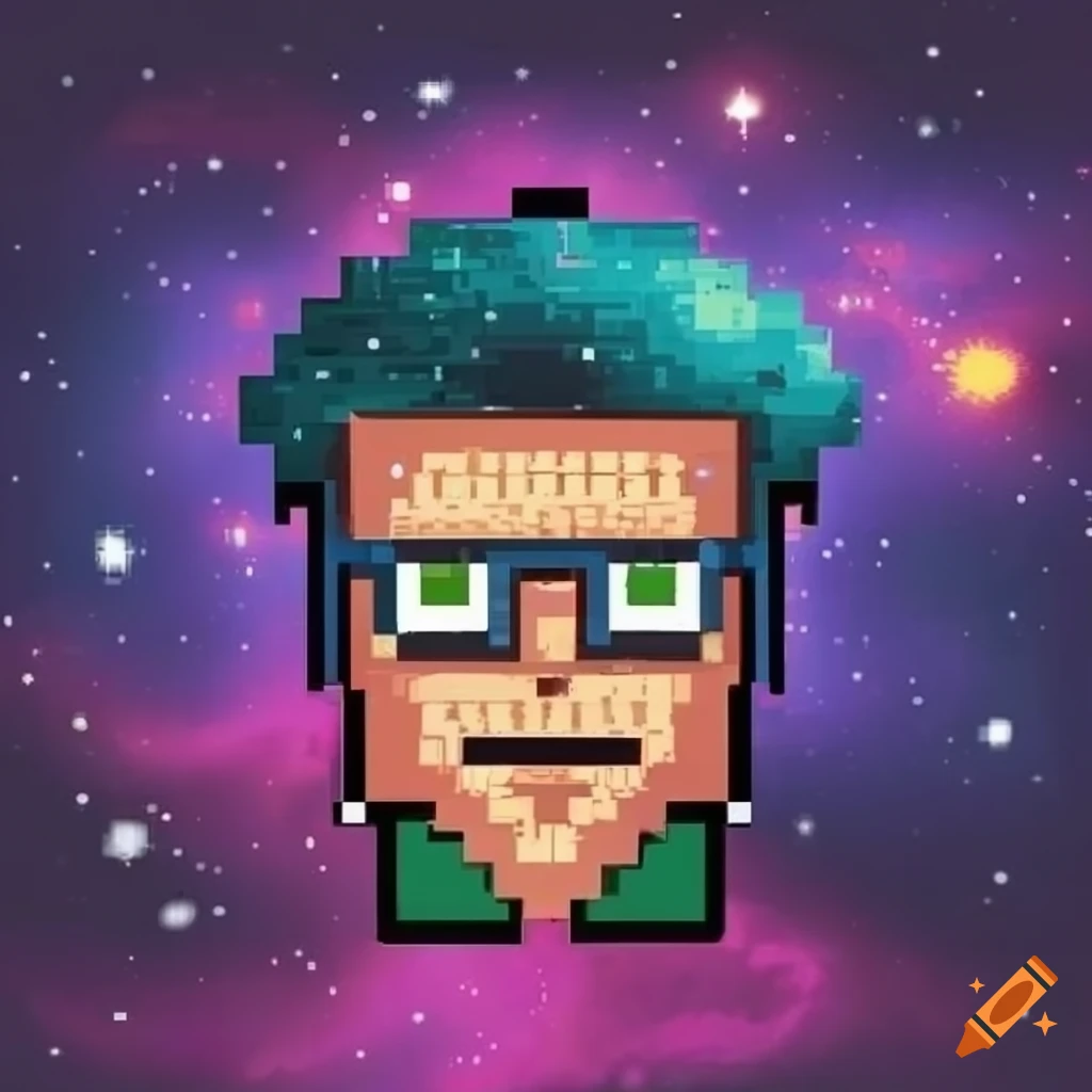 8-bit geek illustration with galaxy backdrop on Craiyon