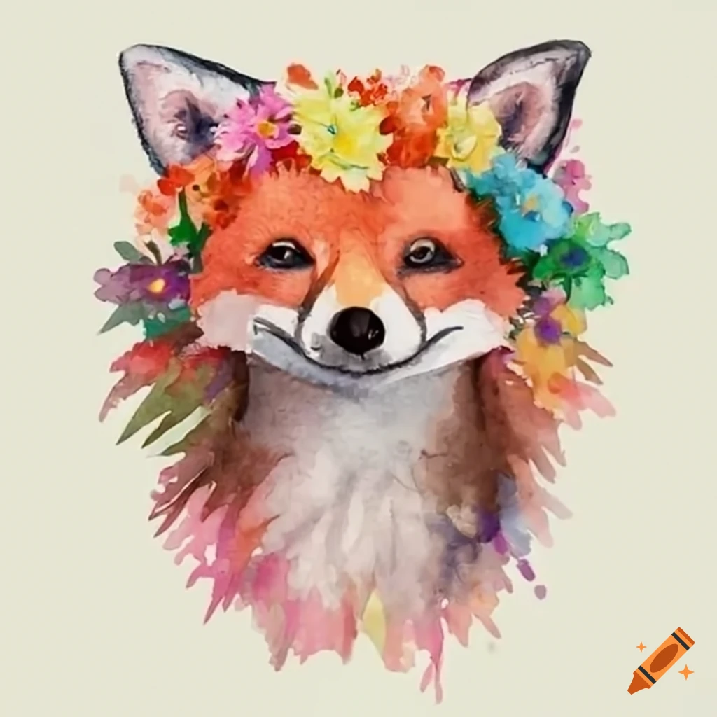 Cute fox wearing a flower crown