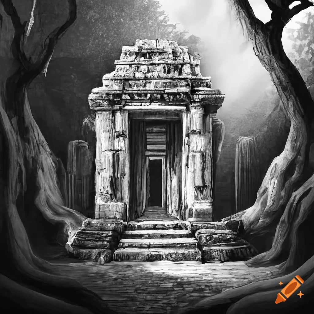 Ancient limestone temple in a forest on Craiyon