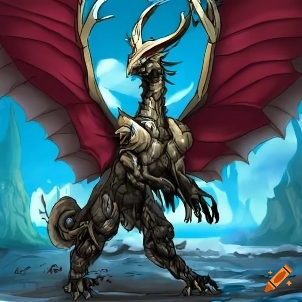 Fusion of warrior, dragon, pegasus, titan, and stag beetle on Craiyon