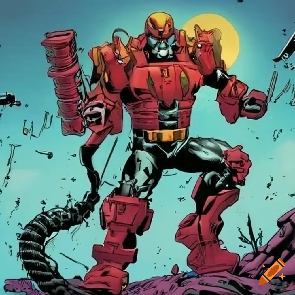 80s comic villain armed with missiles and gatling gun on Craiyon