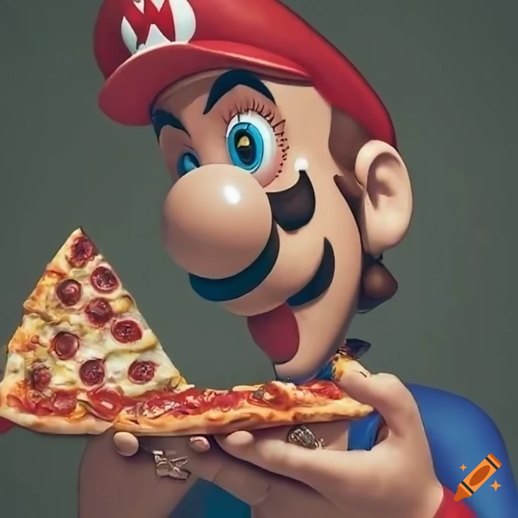 Mario enjoying a delicious pizza on Craiyon