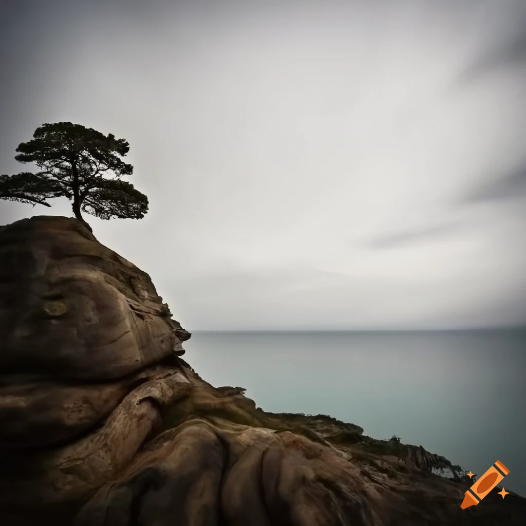 Giant seqouia tree overlooking a white cliff on Craiyon